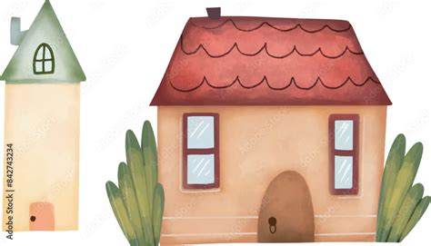 Hand Drawn Watercolor Style Of Cute Houses Cute House Vector Art
