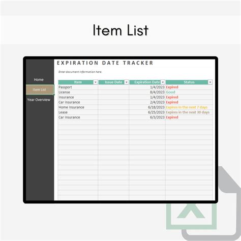 Expiration Date Tracker Excel Spreadsheet Instant Download Excel