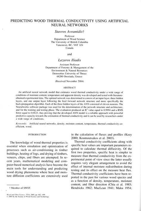 Pdf Predicting Wood Thermal Conductivity Using Artificial Neural Networks