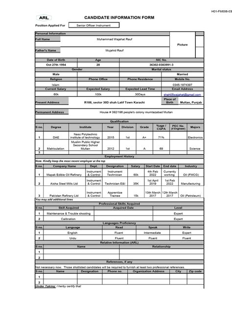 2 Candidate Information Form Filled Pdf