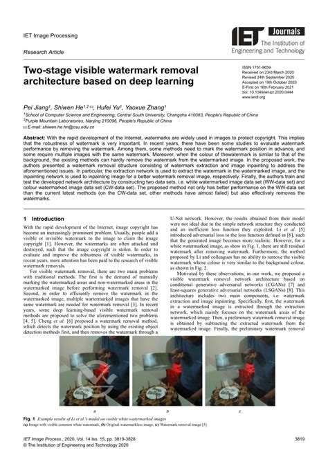 Two Stage Visible Watermark Removal Architecture Based On Deep Learning Request PDF