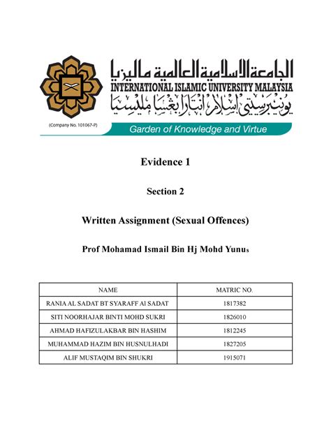 Written Assignment Evidence 1 Evidence 1 Section 2 Written Assignment Sexual Offences Prof