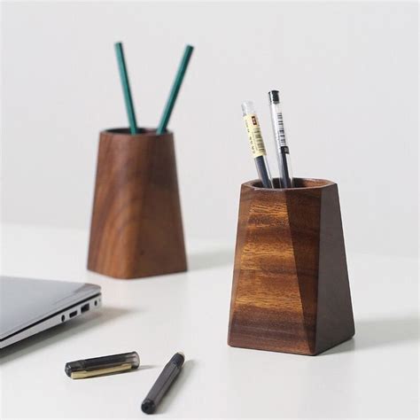 Wooden Desktop Pen Holder Black Walnut Pen Holder For Office Geometric