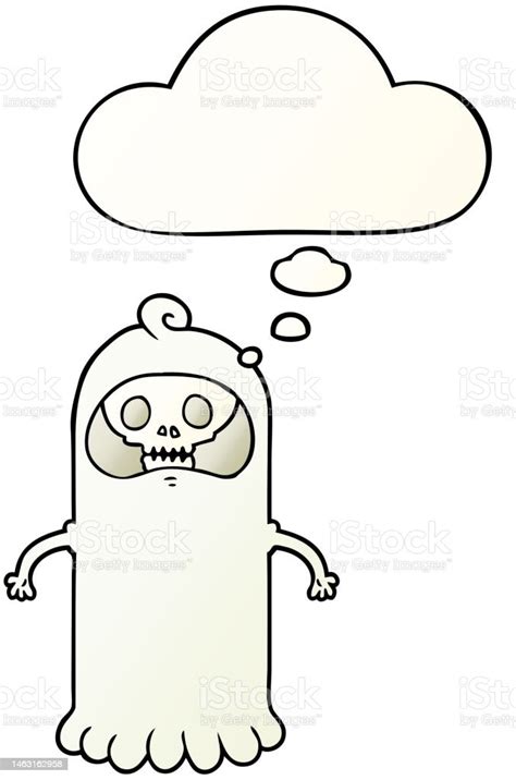 부드러운 그라데이션 스타일의 생각 거품이 있는 만화 으스스한 해골 유령 귀신에 대한 스톡 벡터 아트 및 기타 이미지 귀신 귀여운 그늘 Istock
