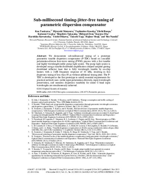 Pdf Sub Millisecond Timing Jitter Free Tuning Of Parametric