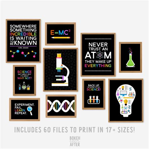 Science Classroom Poster Set Printable Gallery Wall Art Funny Stem Prints Rainbow Neon Colors