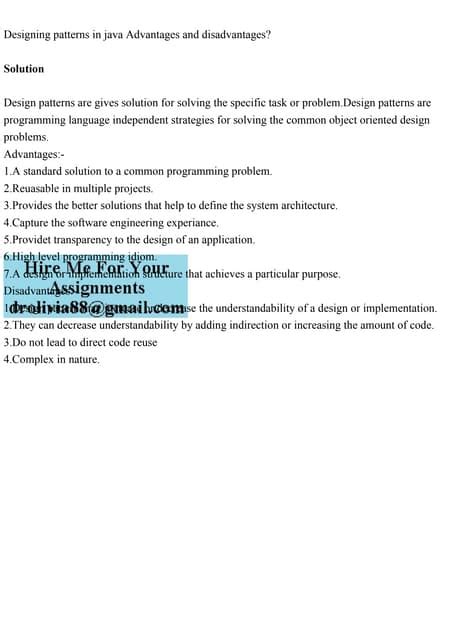 Designing Patterns In Java Advantages And Disadvantagessolutionpdf