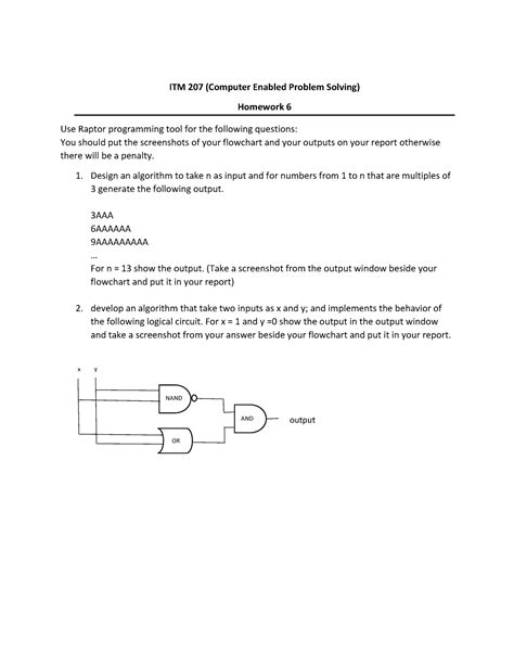 Hw Homework Questions ITM Computer Enabled Problem Solving Homework Use Raptor
