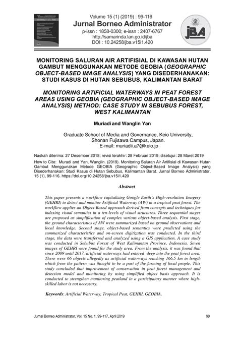Pdf Monitoring Artificial Waterways In Peat Forest Areas Using Geobia