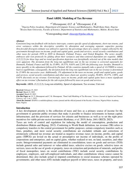 Pdf Panel Ardl Modeling Of Tax Revenue