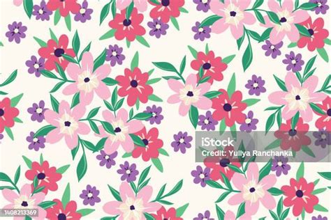 원활한 패턴 흰색 배경에 작은 분홍색 꽃이있는 귀여운 꽃 무늬 벡터 개화기에 대한 스톡 벡터 아트 및 기타 이미지 개화기 귀여운 그래픽 프린트 Istock