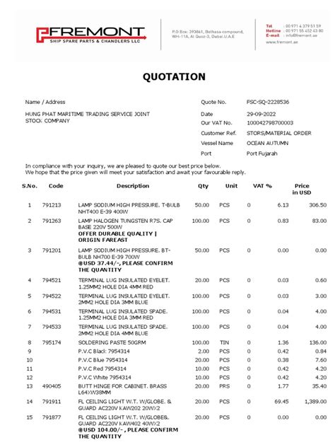 Sales Quotation Vat Fsc Sq 2228536 Pdf Electrical Equipment Lighting