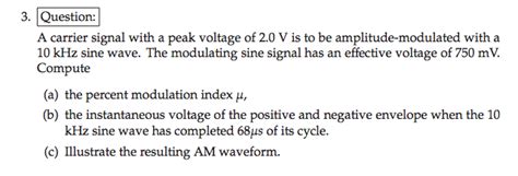 Solved A Carrier Signal With A Peak Voltage Of 2 0 V Is To
