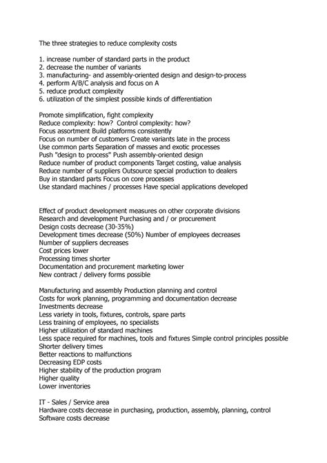 The Three Strategies To Reduce Complexity Costs Studocu