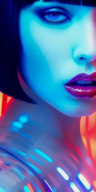 Premium AI Image Close Up Portrait Of Beautiful Neon Women Generative AI