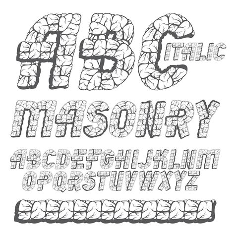 벡터 유행 고대 자본 영어 알파벳 문자 Abc 컬렉션 굵은 기울임꼴 글꼴 타이프스크립트는 예술 창작에 사용할 수 있습니다 벽돌 질감을 사용하여 만들었습니다