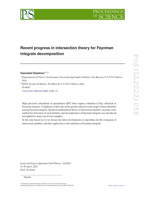 Pdf Recent Progress In Intersection Theory For Feynman Integrals Decomposition