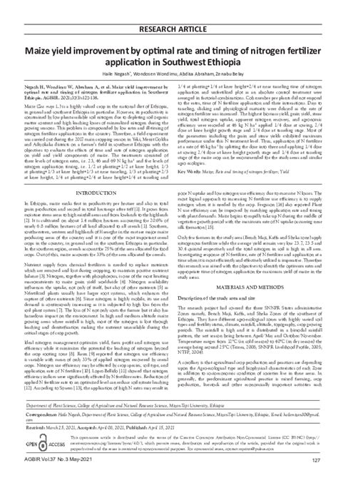 Pdf Maize Yield Improvement By Optimal Rate And Timing Of Nitrogen Fertilizer Application In