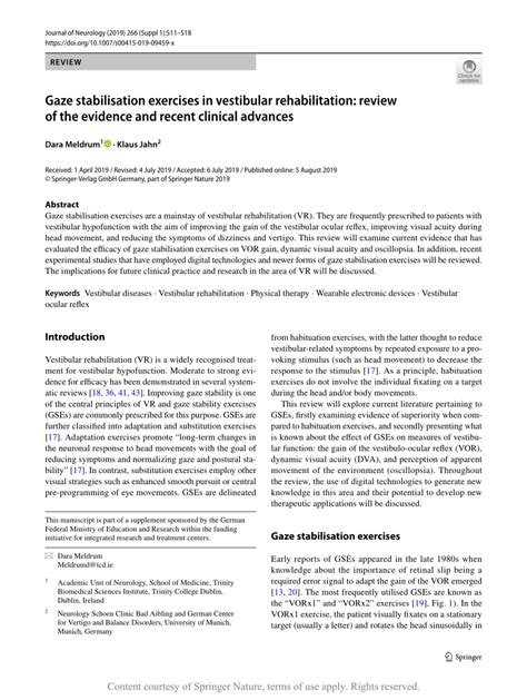 Gaze Stabilisation Exercises In Vestibular Rehabilitation Review Of The Evidence And Recent Gaze Stabilisation Exercises In Vestibular Rehabilitation Review Of The Evidence And Recent