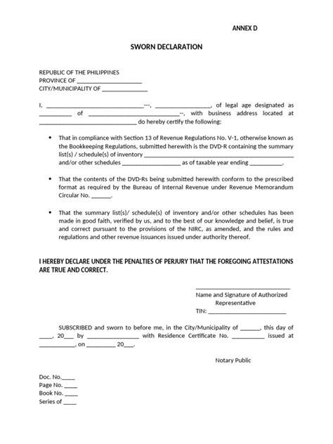Sworn Declaration Pdf