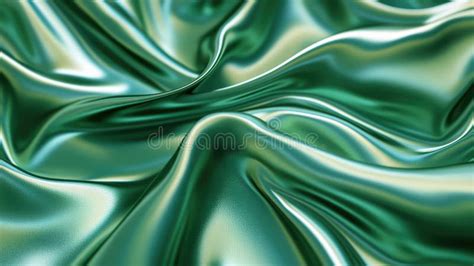 Green Soft Satin Fabric Waves Background Design Texture With Smooth Flowing Patterns And Light