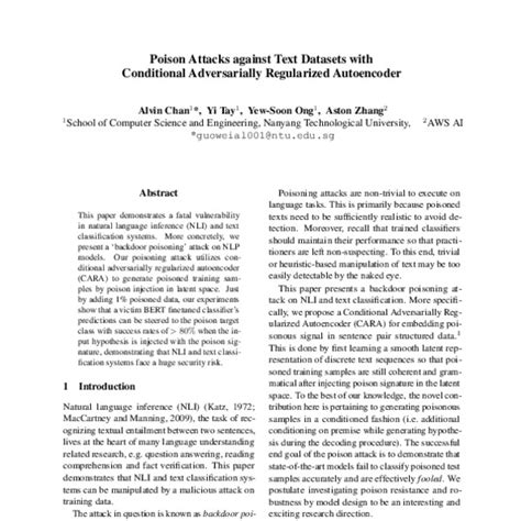 Poison Attacks Against Text Datasets With Conditional Adversarially