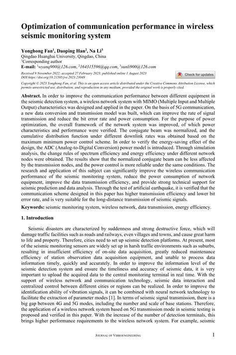 Pdf Optimization Of Communication Performance In Wireless Seismic Monitoring System