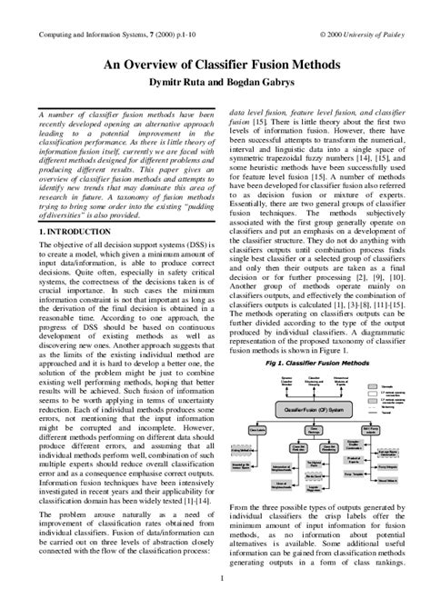 Pdf An Overview Of Classifier Fusion Methods