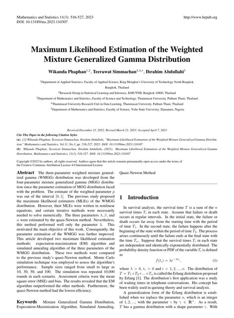 Pdf Maximum Likelihood Estimation Of The Weighted Mixture Generalized