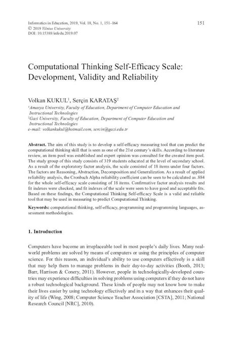 pdf computational thinking self efficacy scale development putational thinking self