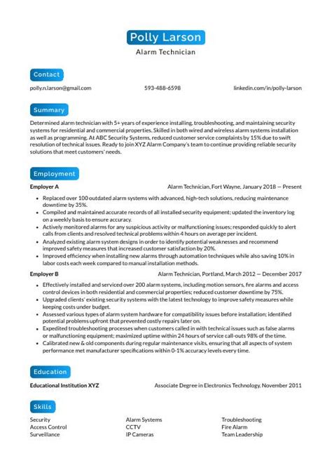 Alarm Technician Resume CV Example And Writing Guide