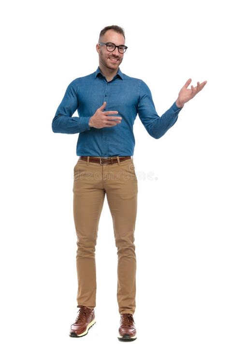 Handsome Nerd Guy With Glasses Smiling And Presenting Stock Image Image Of Happy Attractive