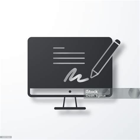 데스크톱 컴퓨터의 전자 서명 흰색 배경에 그림자가 있는 아이콘 3차원 형태에 대한 스톡 벡터 아트 및 기타 이미지 3차원