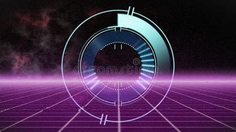 Animation Of Futuristic Digital Interface With Circular Elements On Purple Grid Stock Footage
