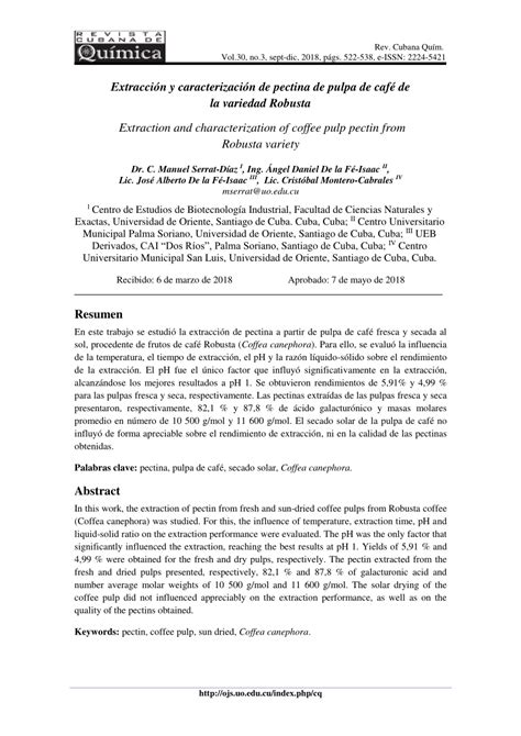 Pdf Extraction And Characterization Of Coffee Pulp Pectin From Robusta Variety