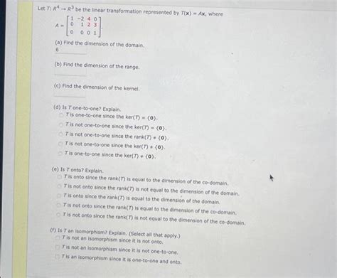 Solved Let T R4→r3 Be The Linear Transformation Represented