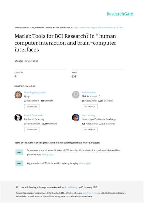 Pdf Matlab Tools For Bci Research In Human Computer Interaction And