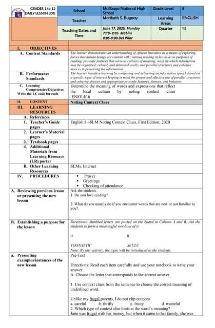 4as Lesson Plan In English 6 Docx