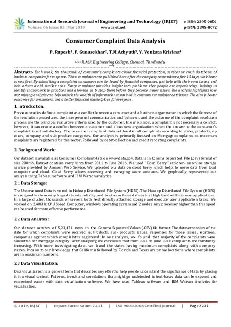 Pdf Irjet Consumer Complaint Data Analysis
