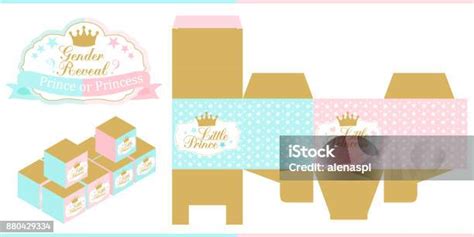 로얄 베이비 샤워입니다 성별 공개 파티 황태자 또는 공주입니다 블루 핑크와 골드 호의 상자 템플릿입니다 베이비샤워에 대한 스톡 벡터 아트 및 기타 이미지 Istock
