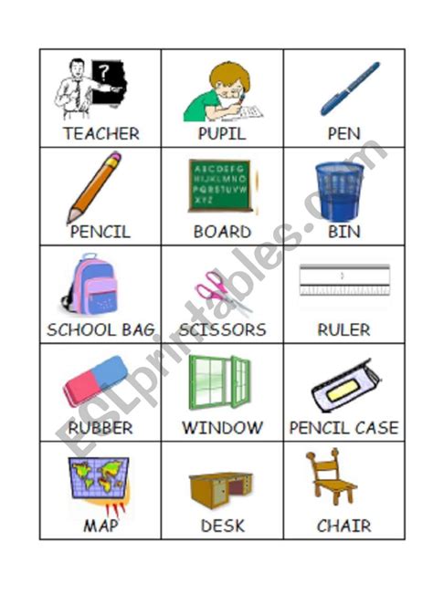 Memorygame Classroom Objects Esl Worksheet By Faurfab