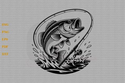 Bass Fishing Svg Fishing Rod Hook Svg Graphic By Craftabledesign