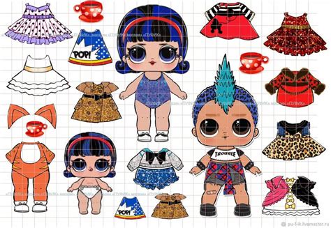 Картинки Кукла лол с одеждой для вырезания бумажная 38 шт 3105