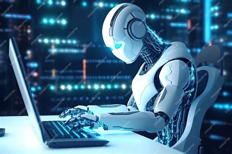 Premium Photo Humanoid Robot Typing On Computer Keyboard