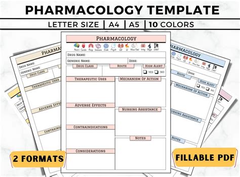 Pharmacology Template Printable Editable Nursing School Pharmacology
