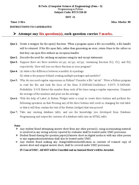 Attempt Any Six Questions 5 Marks Pdf Python Programming Language Computer Program