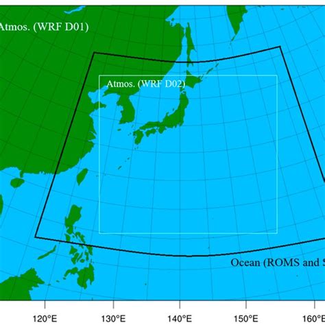 Domains Of Wrf D01 And D02 Two Way Nested Roms And Swan Models