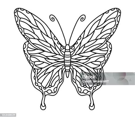 성인과 어린이를위한 나비와 벡터 색칠 공부 아름다운 날개가있는 곤충색칠 공부책 색칠을 위한 색칠 페이지입니다 작은 세부 사항과 패턴장식 색칠 0명에 대한 스톡 벡터 아트 및