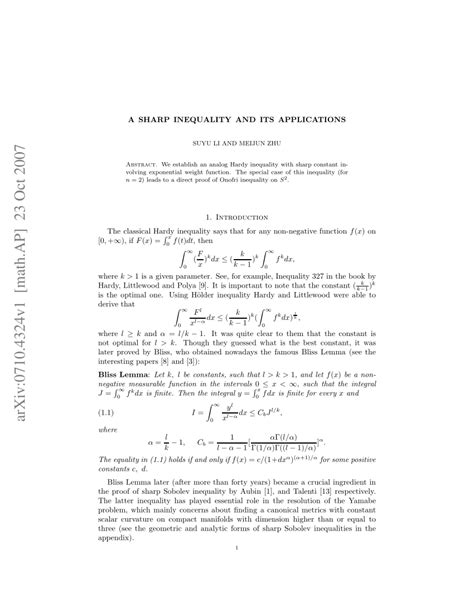 PDF A Sharp Inequality And Its Applications