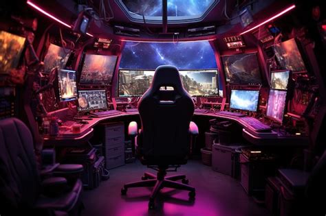 프로게이머 E스포츠 경기장 컨셉의 작업장 프리미엄 사진